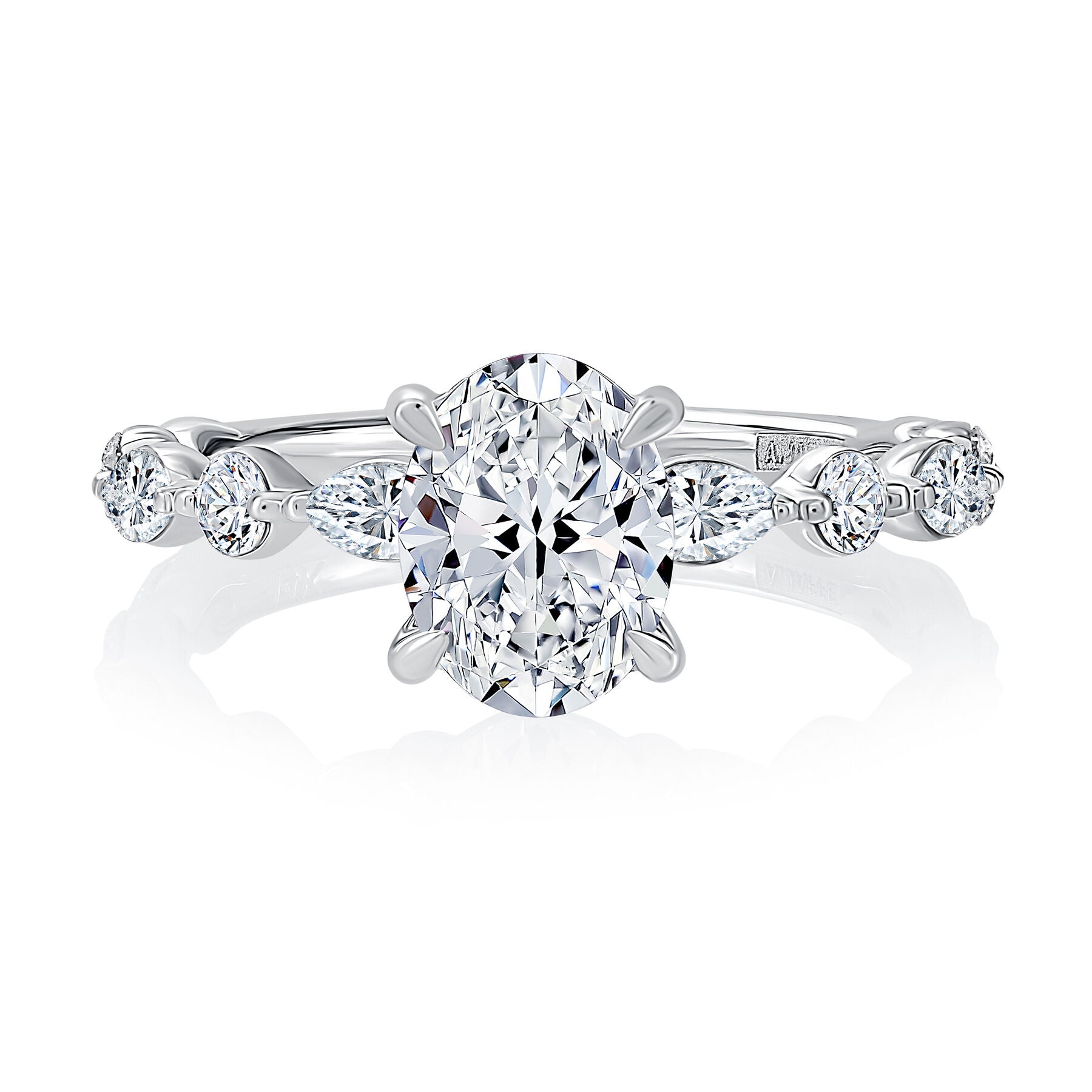 Floating Alternating Round and Marquise Diamond Band Engagement Ring ...