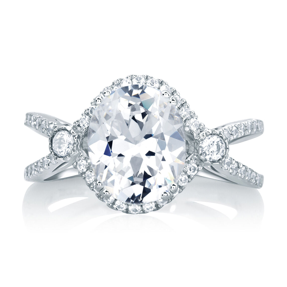 Wide Split Band Diamond Engagement Ring with Oval Center - Platinum ...