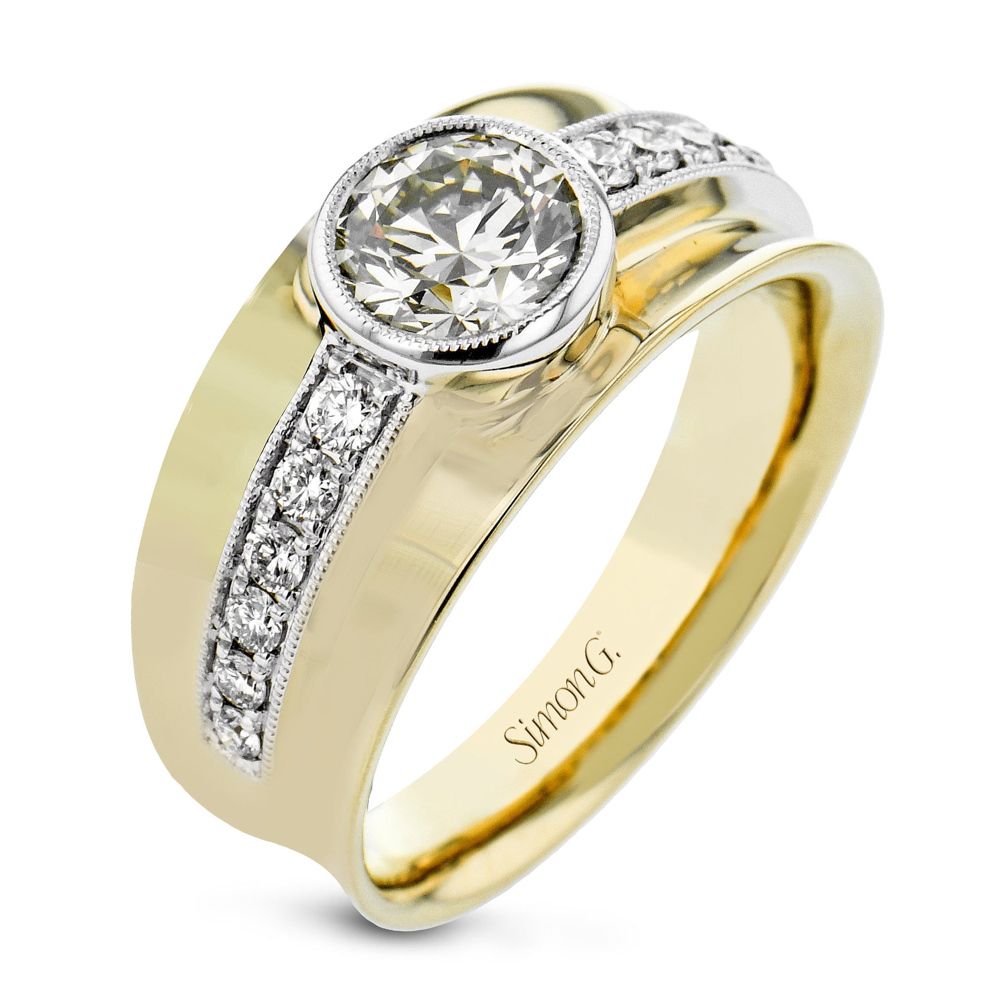 Bezel Set Wide Band Diamond Ring in 18k Yellow Gold – Jackson Jewelers