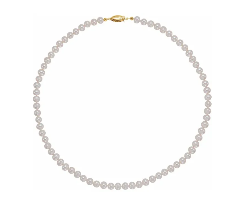 Cultured White Freshwater Pearl Strand Necklace - 18" - 6.00mm ...
